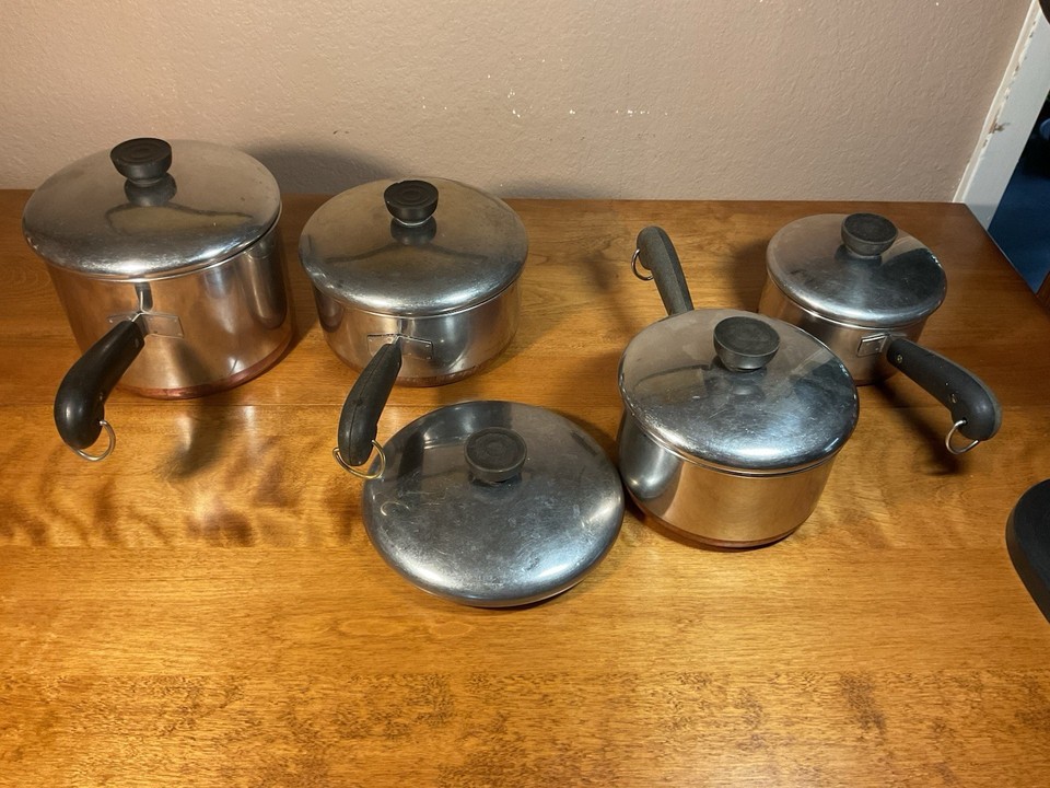 Revere Ware Copper Bottom Cookware Vintage 4 Piece Pots Set With Lids ...