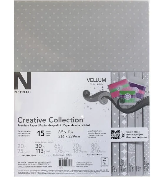 (Pack of 6) Neenah Creative Collection Premium Paper Vellum 15 Sheets 8 ...