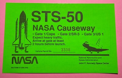 STS-50 NASA CAUSEWAY KSC NEON GREEN VEHICLE PERMIT PASS | eBay