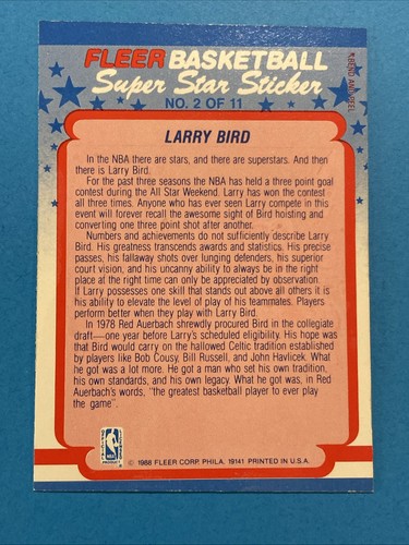 1988-89 Fleer Larry Bird Stickers #2 | eBay