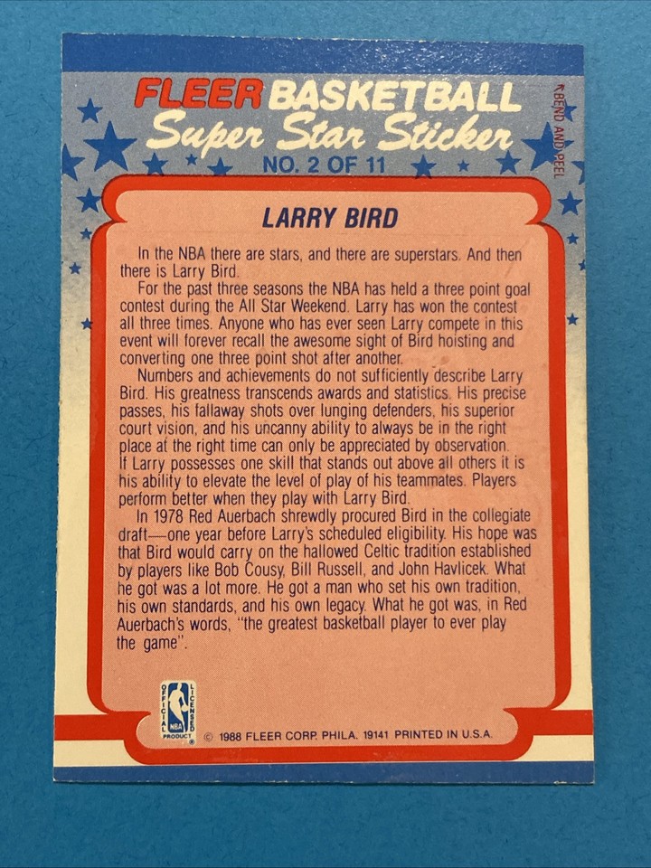 1988-89 Fleer Larry Bird Stickers #2 | eBay