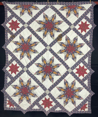 Vintage Handmade Beautiful Eight-Pointed Star Multicolored Quilt ...