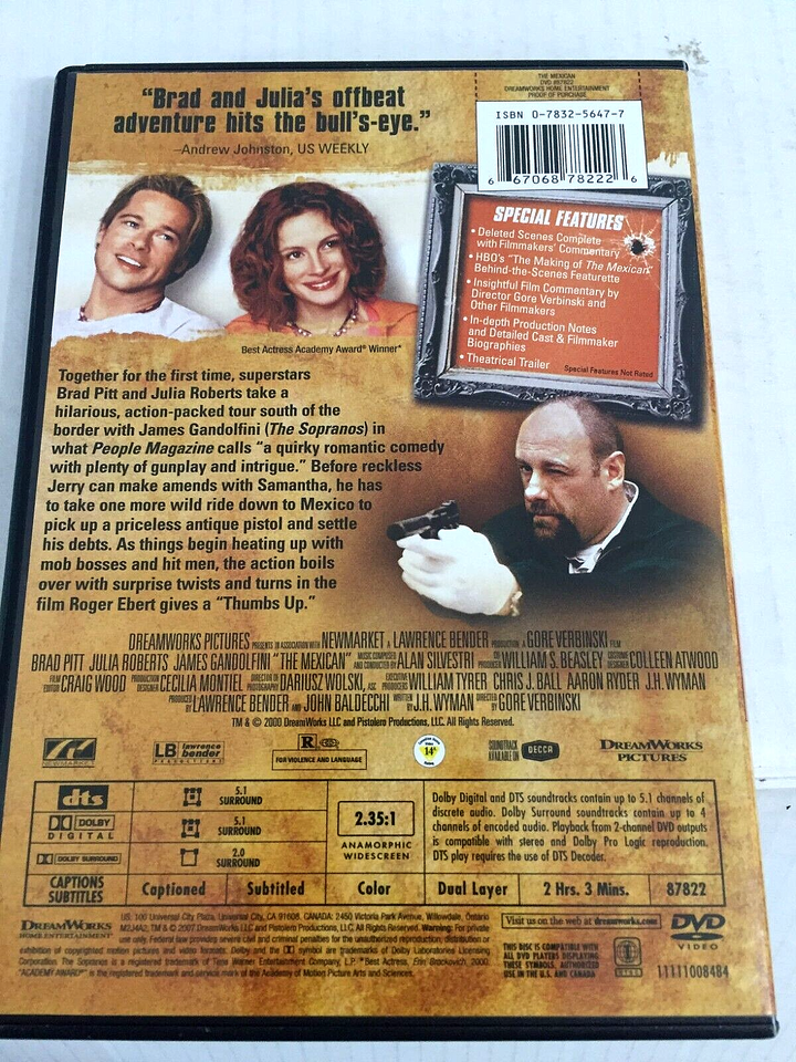 The Mexican Brad Pitt Julia Roberts DVD Ships Free Same Day With ...
