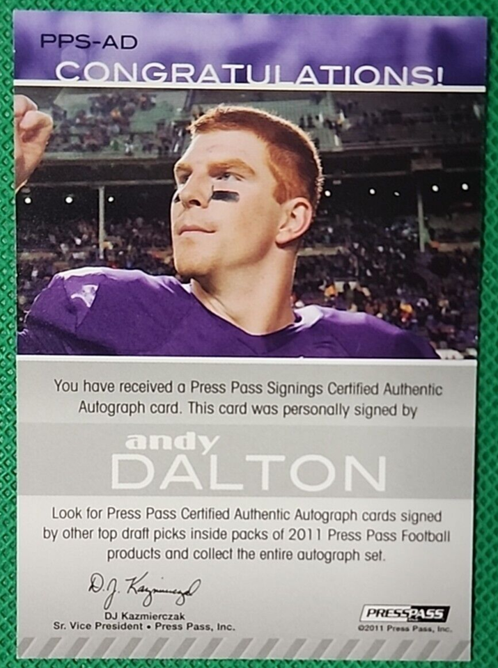 Andy Dalton /199 2011 Press Pass Signings Silver Rookie RC On Card Auto ...