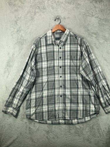 Faded Glory Mens XL Plaid Flannel Shirt Long Sleeve Button Up Gray 100% ...