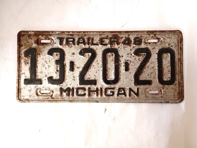 1948 Michigan trailer license plate #13-20-20 | eBay
