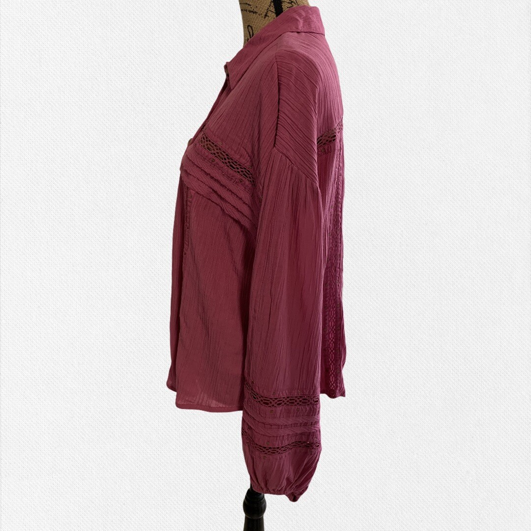 Free People Boho Raspberry Electra Sequin Button Down Top Medium NWT | eBay