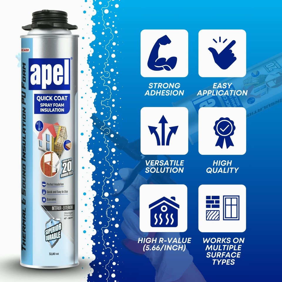 apel Spray Foam Insulation - (12 x 32.80 oz./ 240 Bd ft) Self Expanding ...