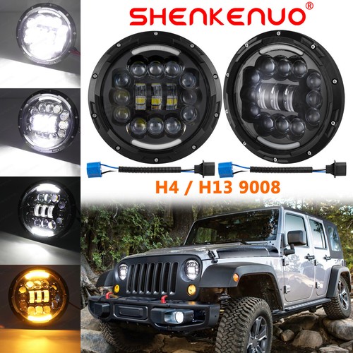 For Jeep Wrangler JK LJ TJ 7 Inch Round LED Headlights Hi Lo DRL Signal ...