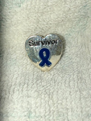 COLON CANCER AWARENESS HEART SHAPED SURVIVOR PIN TIE TAC DARK BLUE ...