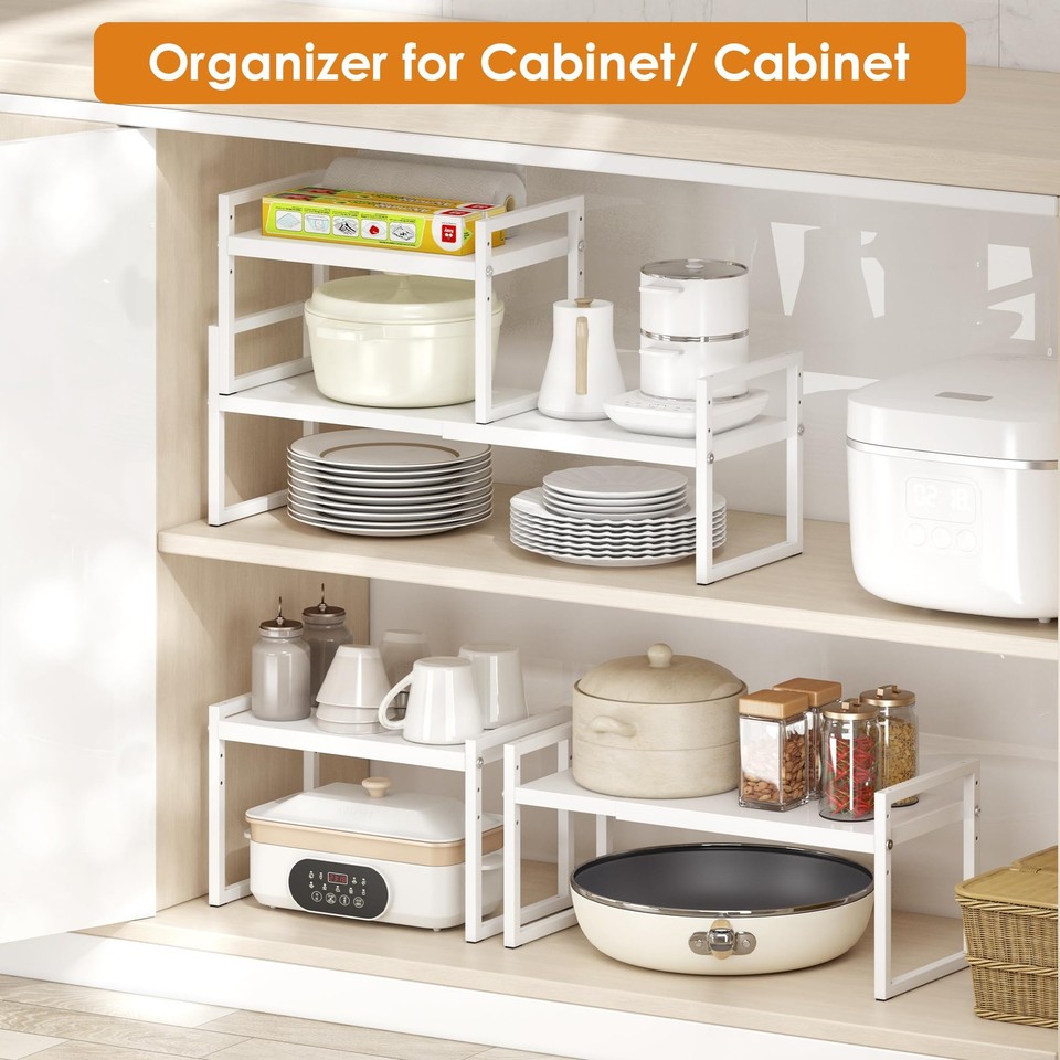 Expandable Kitchen Countertop Organizer, Stackable Cabinet Shelf ...
