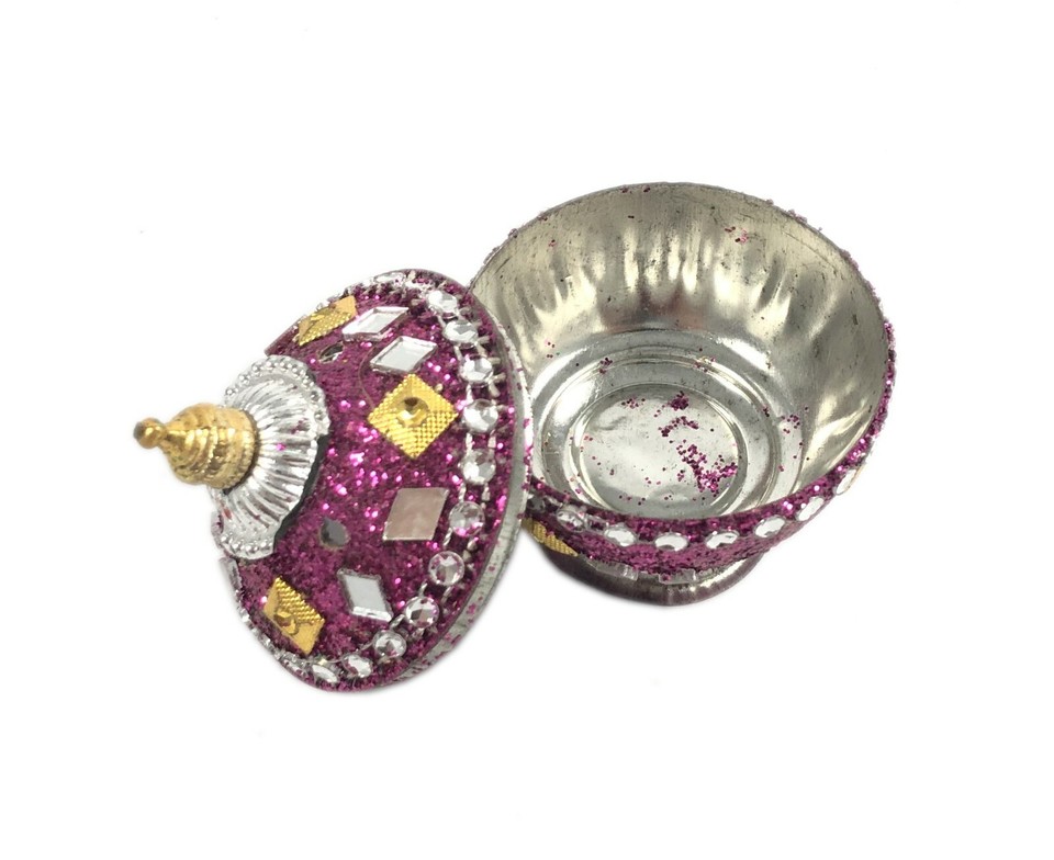 Traditional Kumkum Box Decorative Pink Sparkle Work Iron Vermilion BOX ...