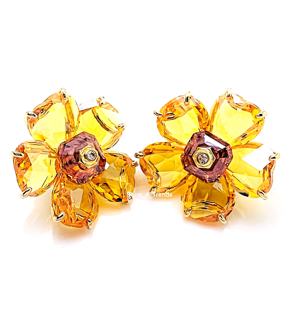 Swarovski Zirconia Florere Stud Earrings Flower Yellow Gold-Tone ...