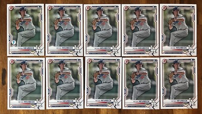2021 Bowman Peter Heubeck 1st Card lot (10) 1st Edition & Paper Dodgers ...