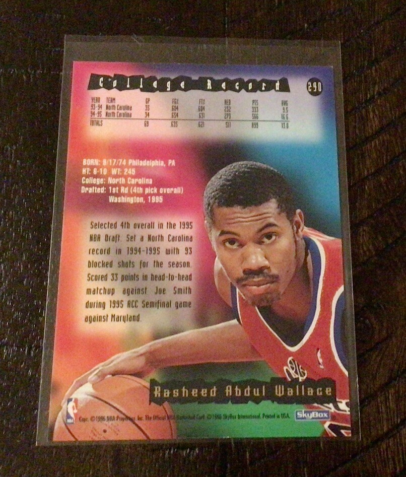 1995-96 NBA Hoops - Rasheed Wallace- #290 Rookie RC Bullets | eBay