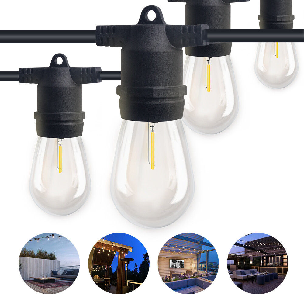 IP65 Solar Power/Plug-in 15 LED 48/65FT Festoon String Light for ...