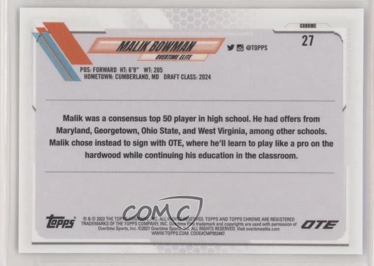 2021-22 Topps Chrome OTE Overtime Elite OTE Refractor Malik Bowman #27 | eBay