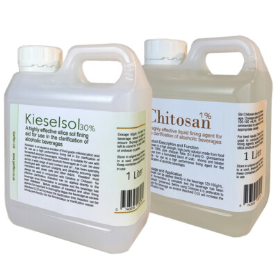 Kieselsol 30% 1L + Chitosan 1% 1L Fining Clarification Agents Wine Beer ...