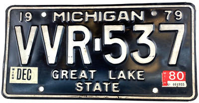 Vintage 1980 Michigan Auto License Plate Great Lake State VVR-537 Pub ...