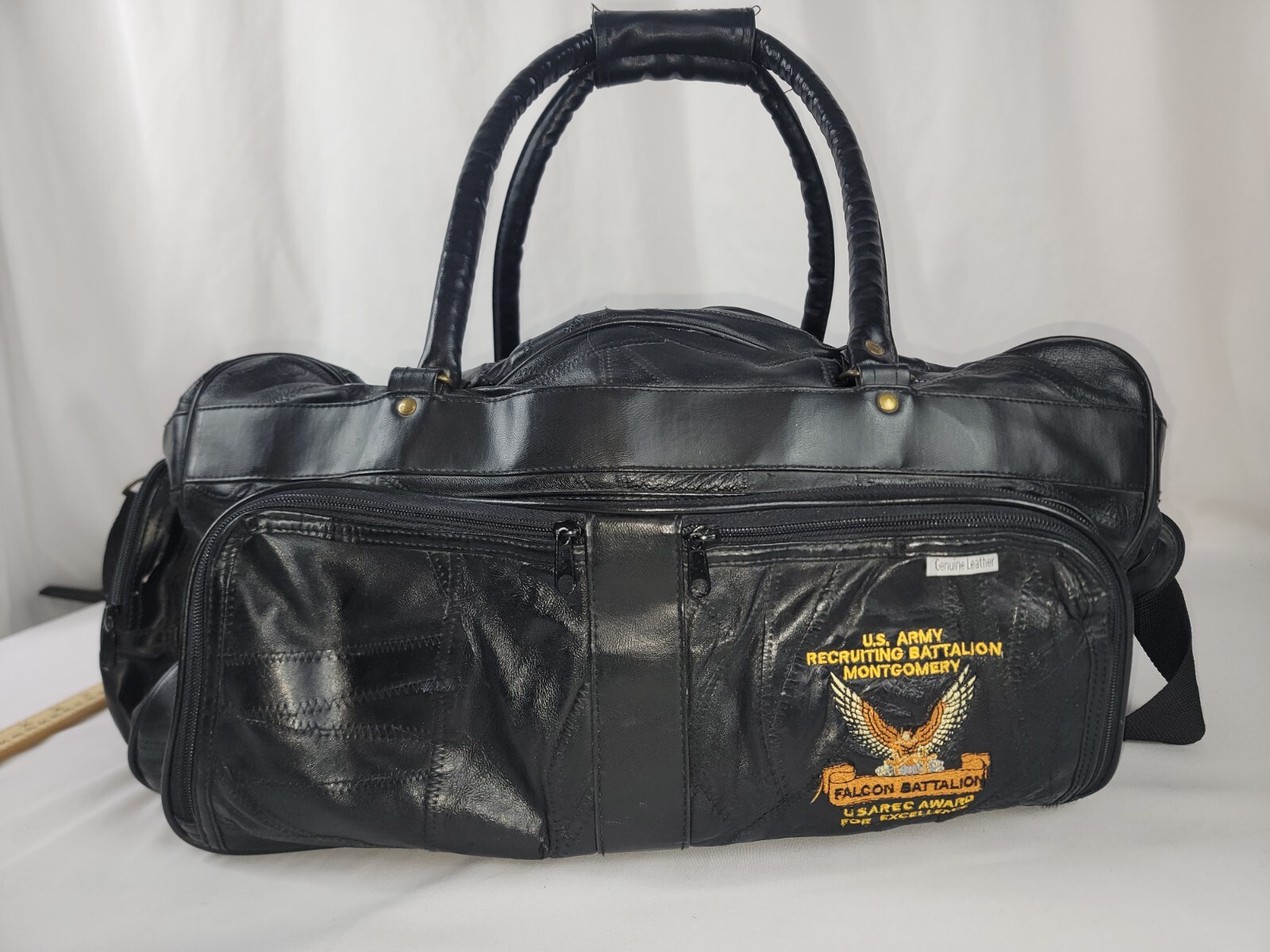 VTG Distressed Leather Military US Army Recruiting Duffel Bag Falcon ...