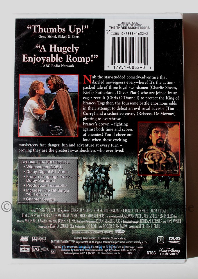 Disney The Three Musketeers Live Action Movie DVD English & French ...