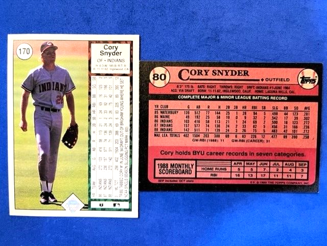 MLB - Cory Snyder 1989 Upper Deck & 1989 Topps Baseball - Indians | eBay
