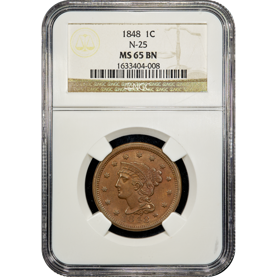1848 Braided Hair Large Cent 1c NGC MS65 BN | eBay