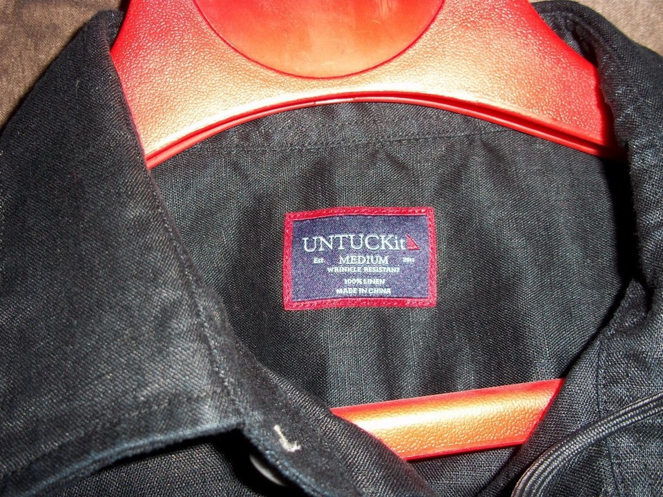UNTUCKit Shirt Mens Medium Black Linen Cameron Short Sleeve Wrinkle ...