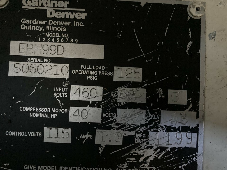 Gardner Denver Air Compressor 40Hp 125PSIG EBH99D | eBay