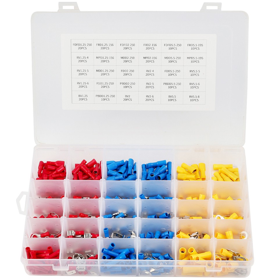 Assorted Insulated Electrical Wire Terminal Crimp Connector Spade Set ...