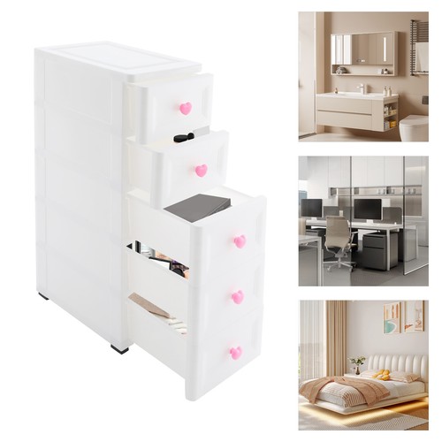 5 Drawer Plastic Storage Organizer Tower Unit Home Bathroom Slim ...