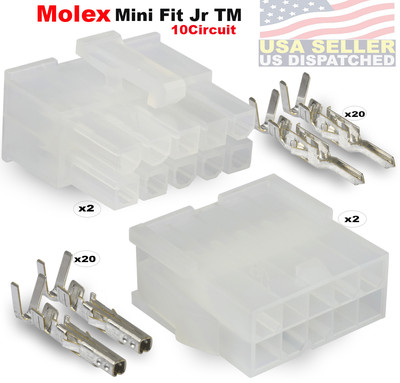 10-Pin Molex Mini-Fit Jr Connector - Wire Conn. with Pins - w/18-24 AWG ...