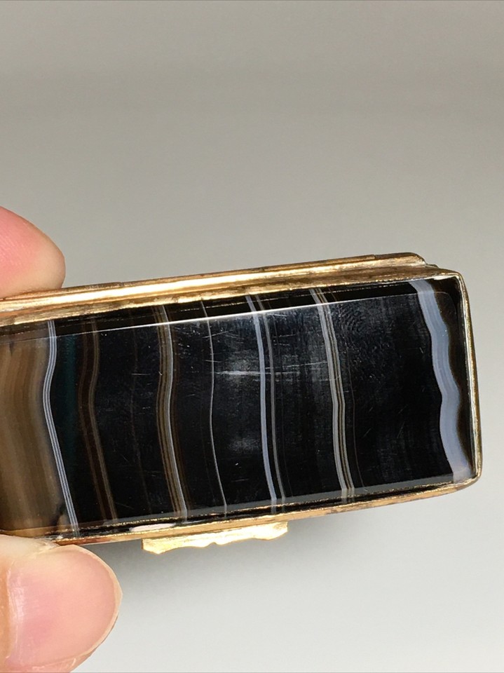 Antique miniature Agate Silver Plated Hinged trinket / snuff / Pill box ...