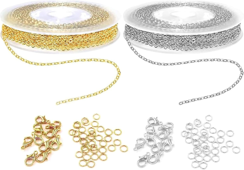 Gold Silver Chain for Jewelry Making - 2 Rolls 3M Each with Lobster ...