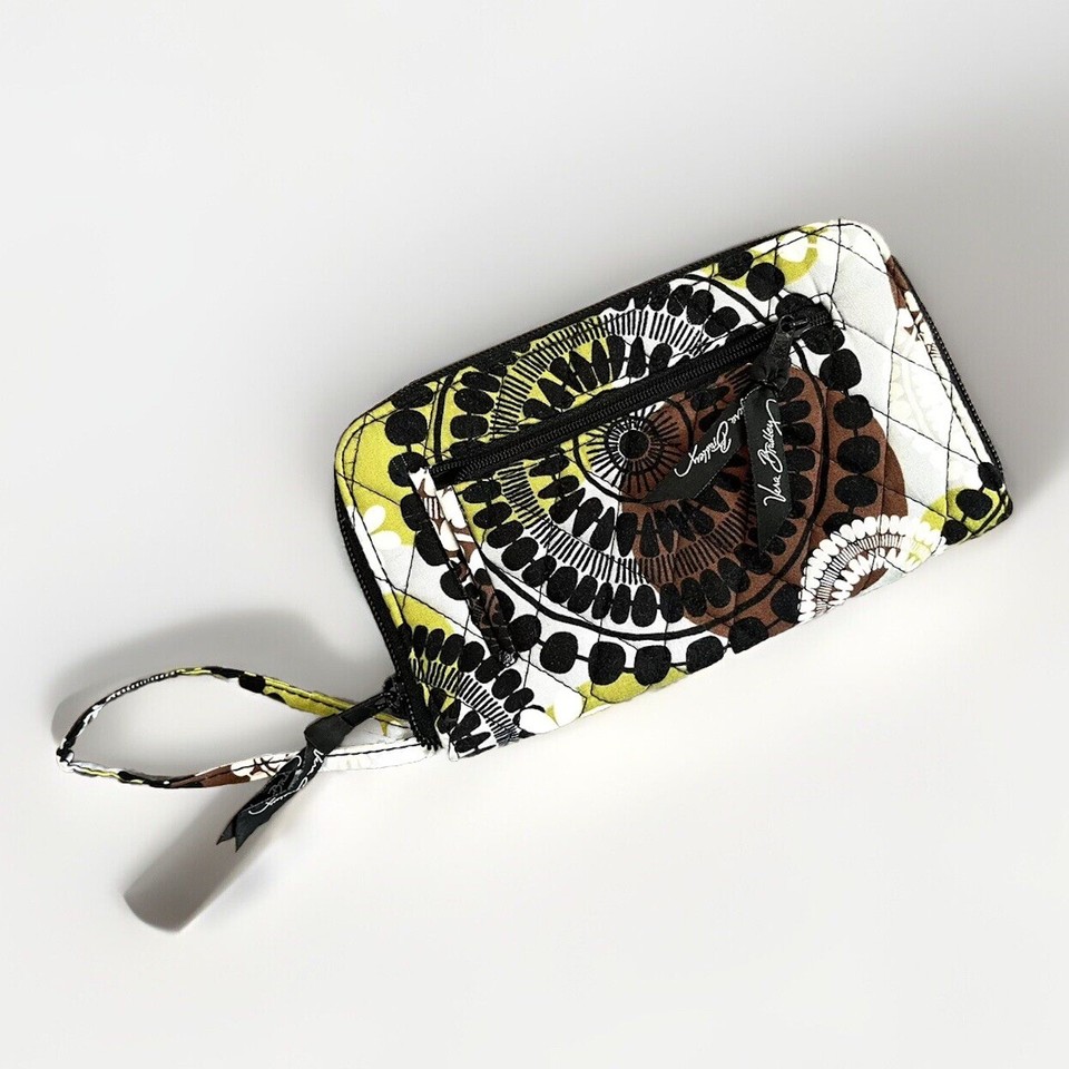 Vera Bradley RFID Wristlet Wallet Cocoa Moss Green Brown Zip EUC ...