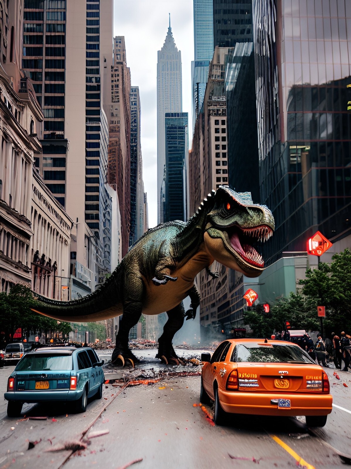Color 8x10 of a tyrannosaurus rex attacking a major city. | eBay