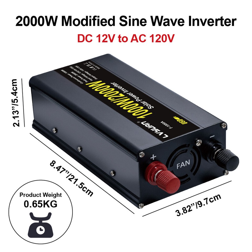 1000W 2000W Power Inverter DC 12V to AC 110V 120V 2AC 2USB Adapter Car ...