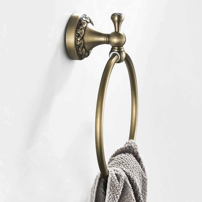 Antique Brass Round Bathroom Towel Ring Towel Rack Holder Flower Carved ...