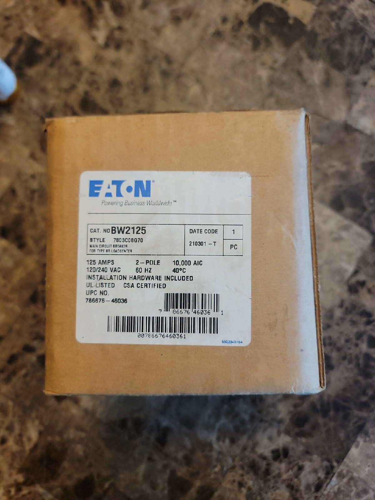 Eaton Cutler Hammer BW2125 Circuit Breaker 125 Amp 2 Pole 120/240 VAC ...