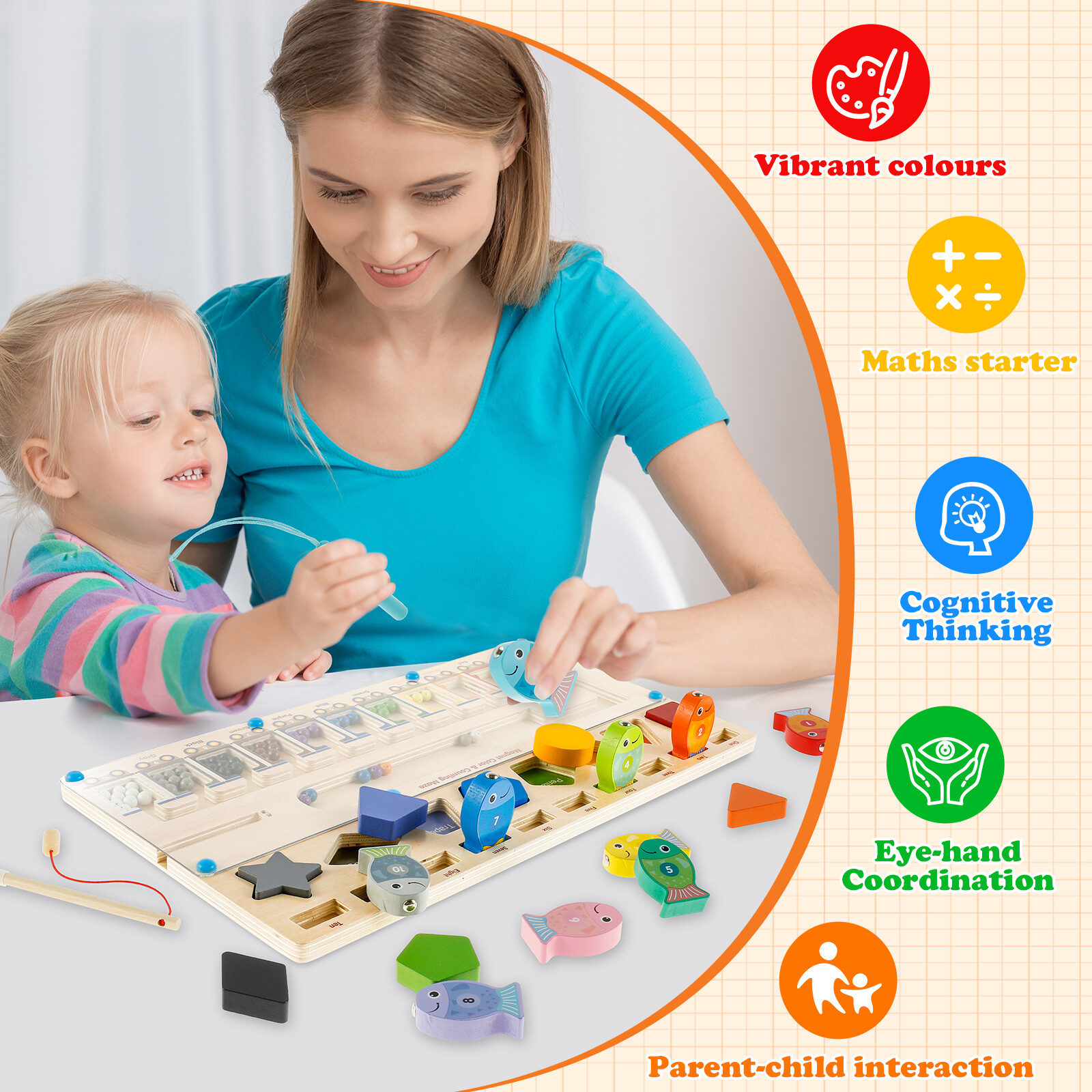 Magnetic Color and Number Maze Board 3 in 1 Wooden Magnet Maze Board ...