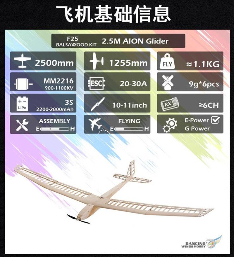 RC Plane F25 AION Balsa Wood Model Aircraft Kit Wingspan 2500mm Glider ...