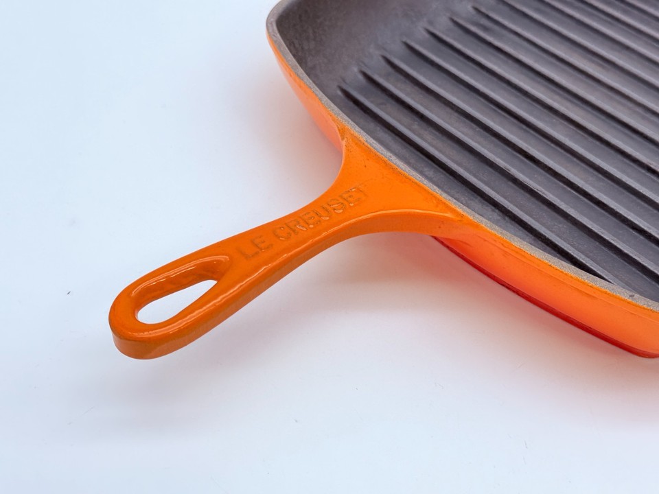 Le Creuset Flame Orange Cast Iron 10-1/4" Square Skillet Grill Double ...