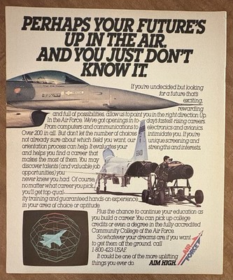 1991 USAF US Air Force Recruitment Future’s Up In The Air Aim High 90s ...