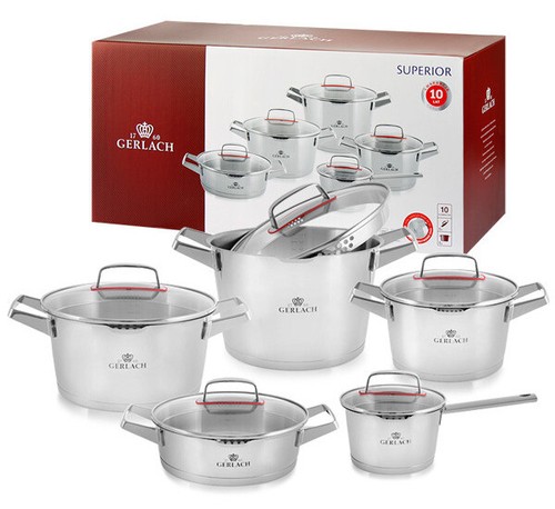 GERLACH SUPERIOR SET OF POTS 10 PCS COOKWARE STOCKPOT STEWPOTS GLASS ...