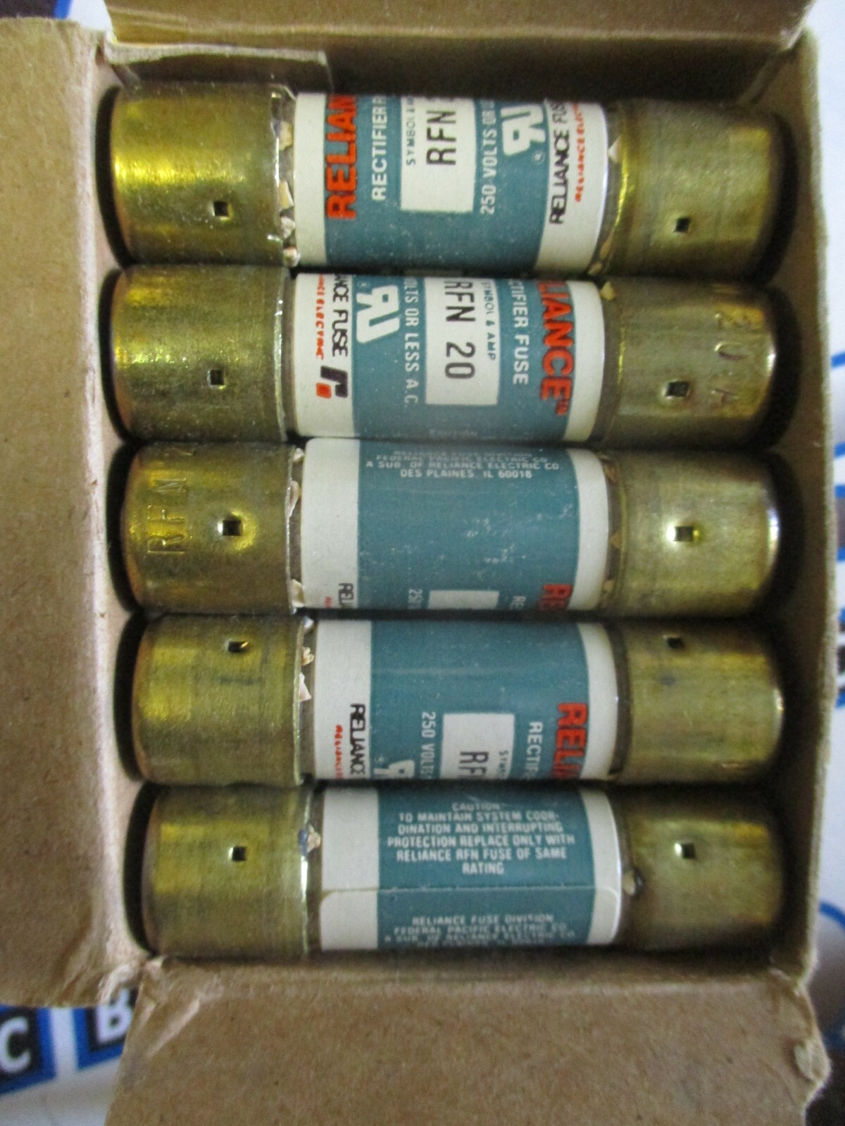RELIANCE RFN20, (1) BOX OF (10), 20 AMP, 250 VOLT, RECTIFIER FUSES- NEW ...