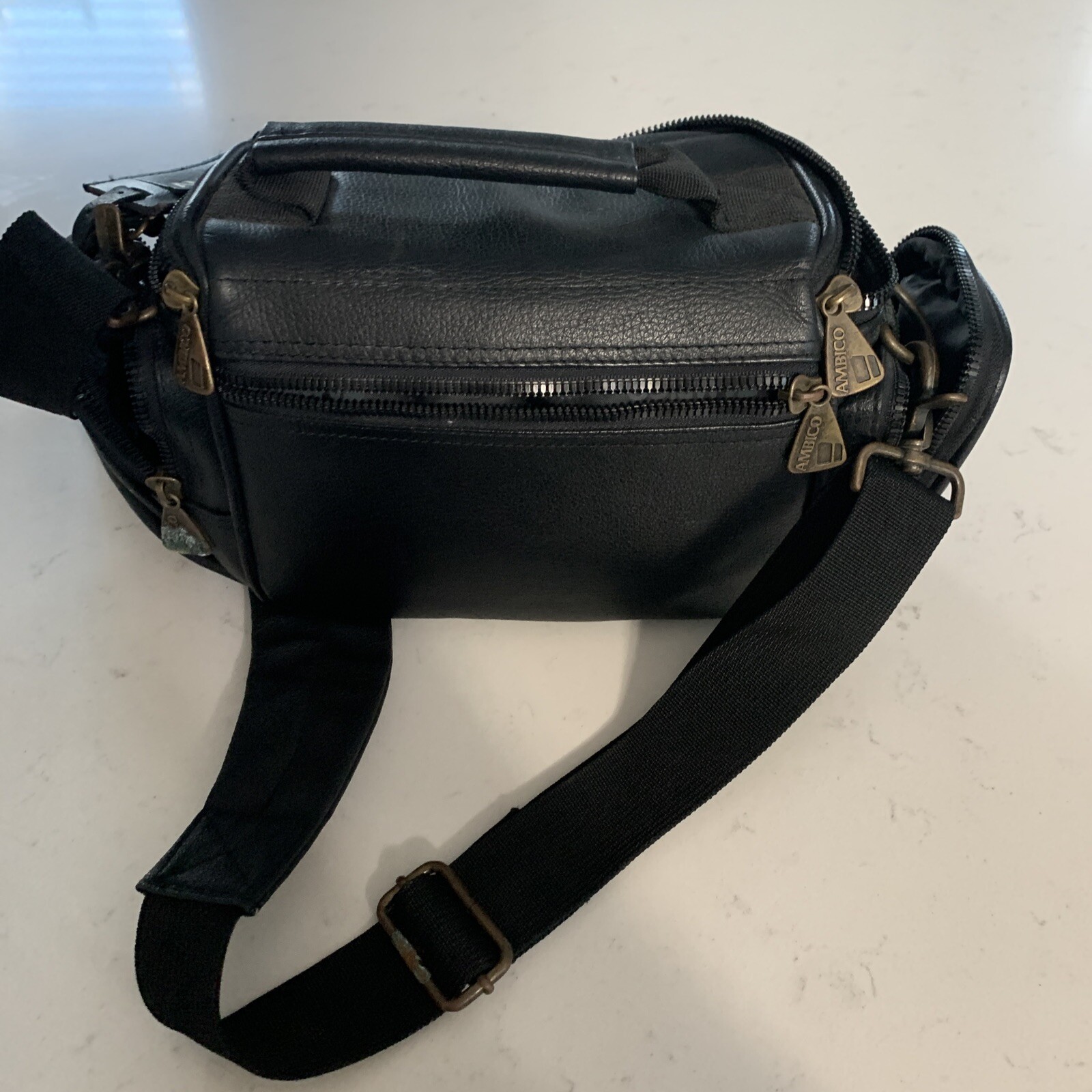 Ambico Leather Camera Bag Zippered Compartments Separators In Large ...