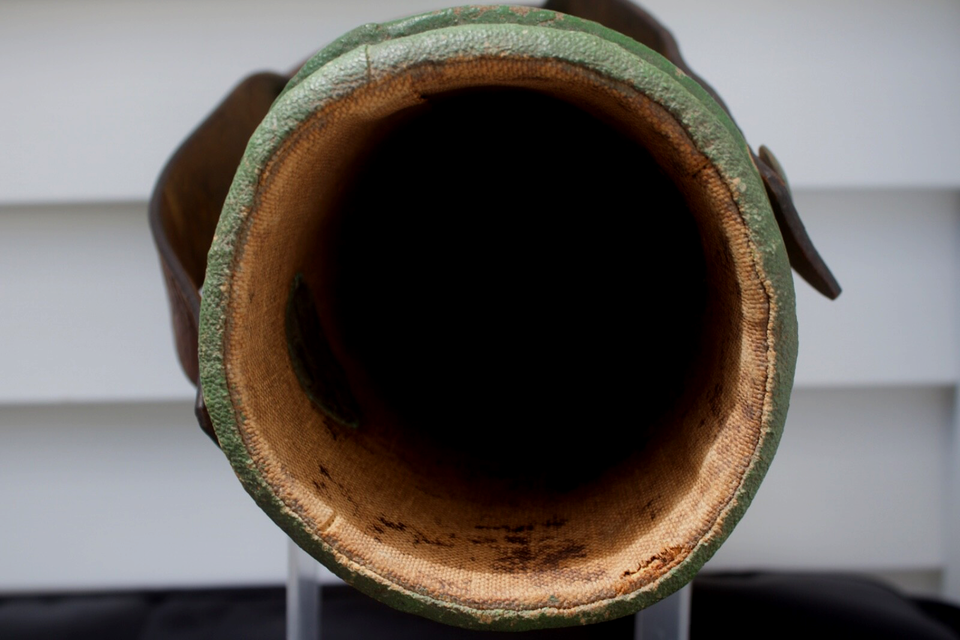 Vintage Green British 13" Leather Cordite Bucket Gun Powder Carrier ...