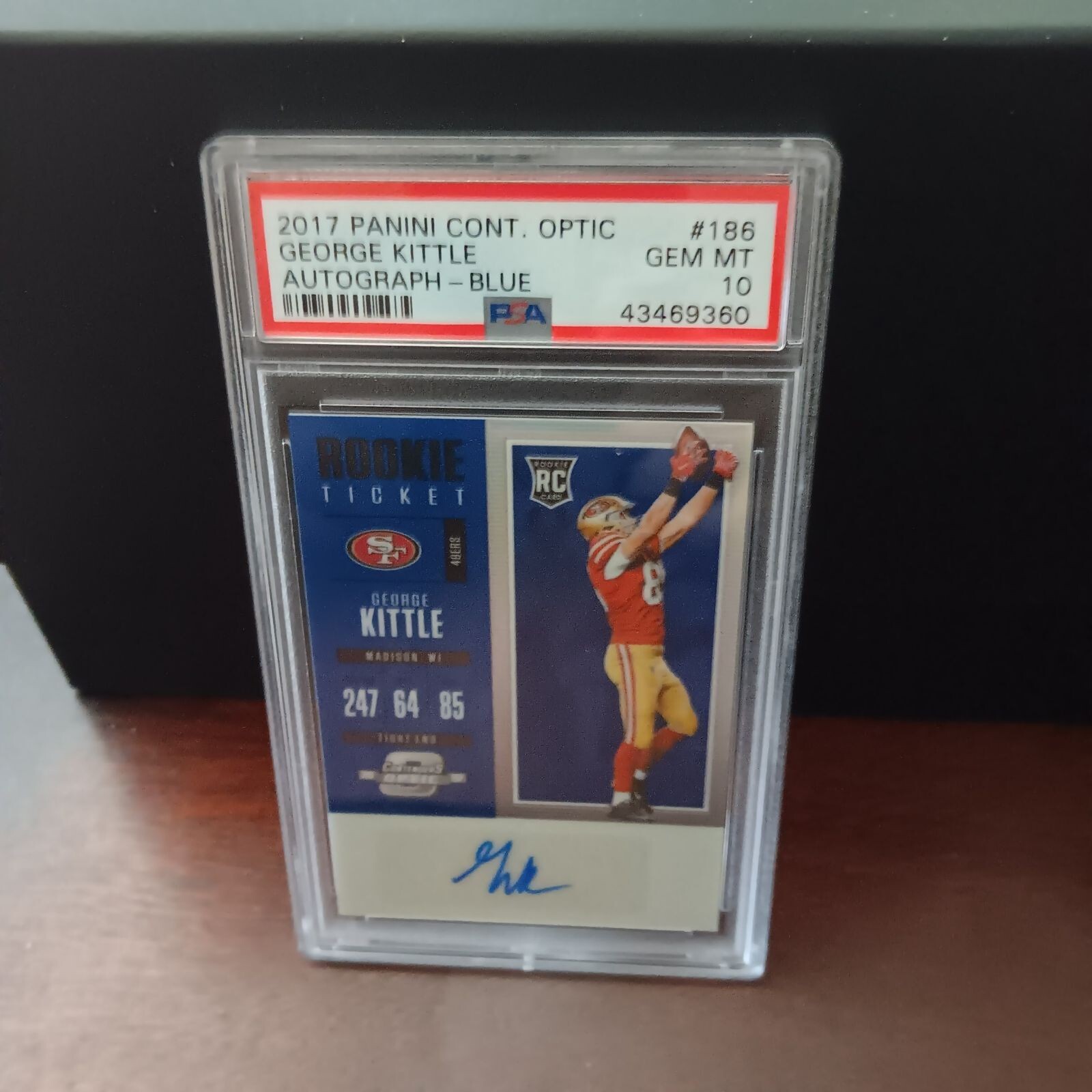 2017 PANINI CONTENDERS OPTIC GEORGE Kittle Auto CARD 16 OF 25 BLUE 1 IN ...