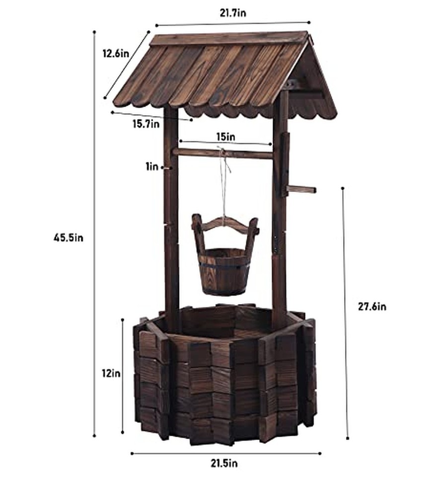 Garden Wooden Decor Rustic Wishing Well Planter Outdoor Home Décor for ...