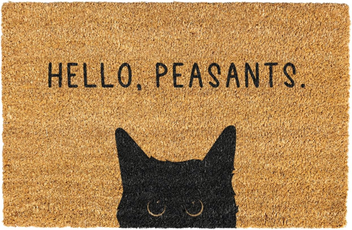 Hello Peasants Black Cat Doormat - Funny Welcome Mat Outdoor, Cat Gifts ...
